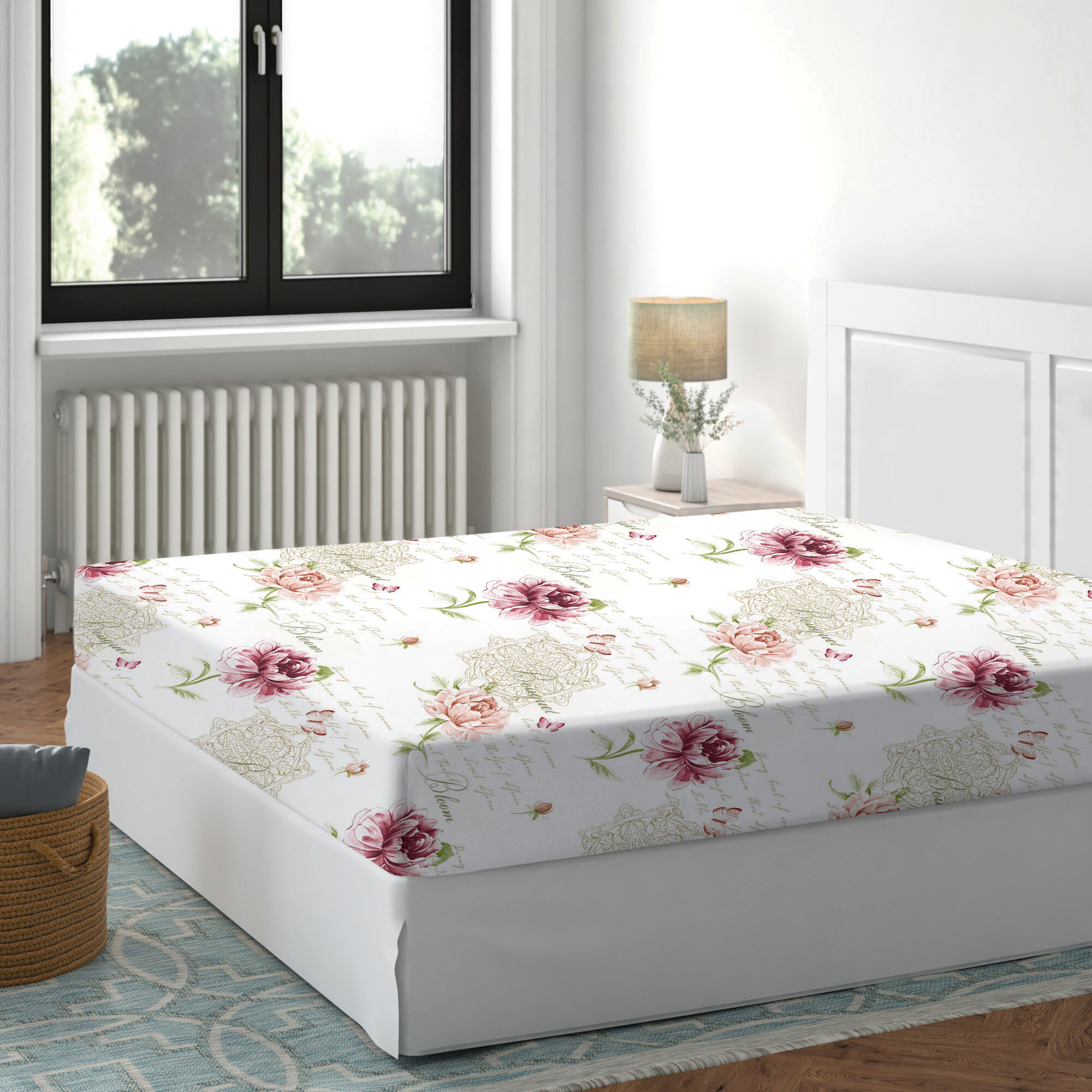Cearceaf cu elastic 180x200cm Floral Pink Deluxe Pucioasa, pret si oferta